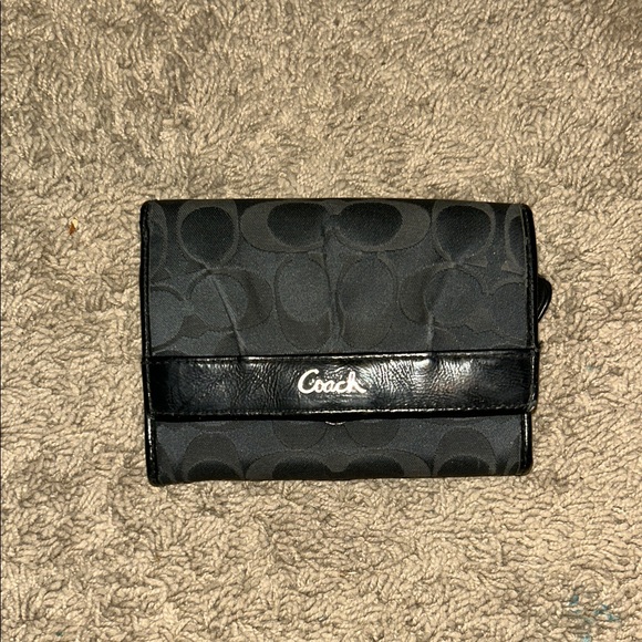 Coach | Bags | Coach Signature Black Fold Wallet | Poshmark